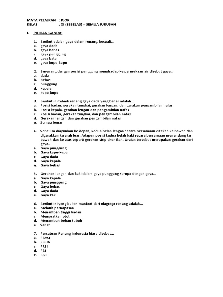 Soal Pas Pjok Semester Genap 2021 | PDF
