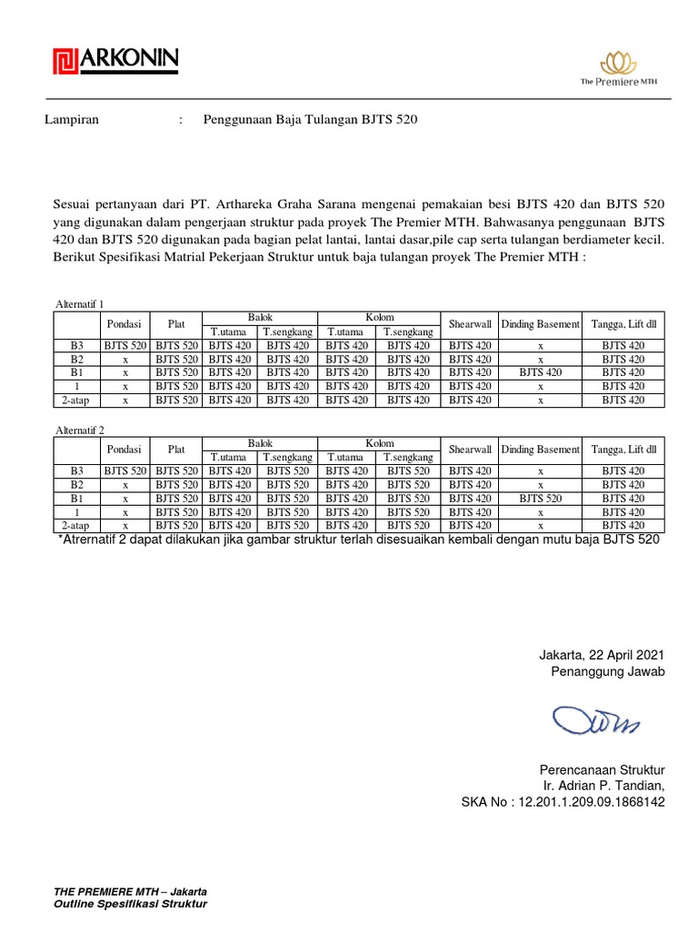 Penggunaan Baja Tulangan BJTS 520 | PDF