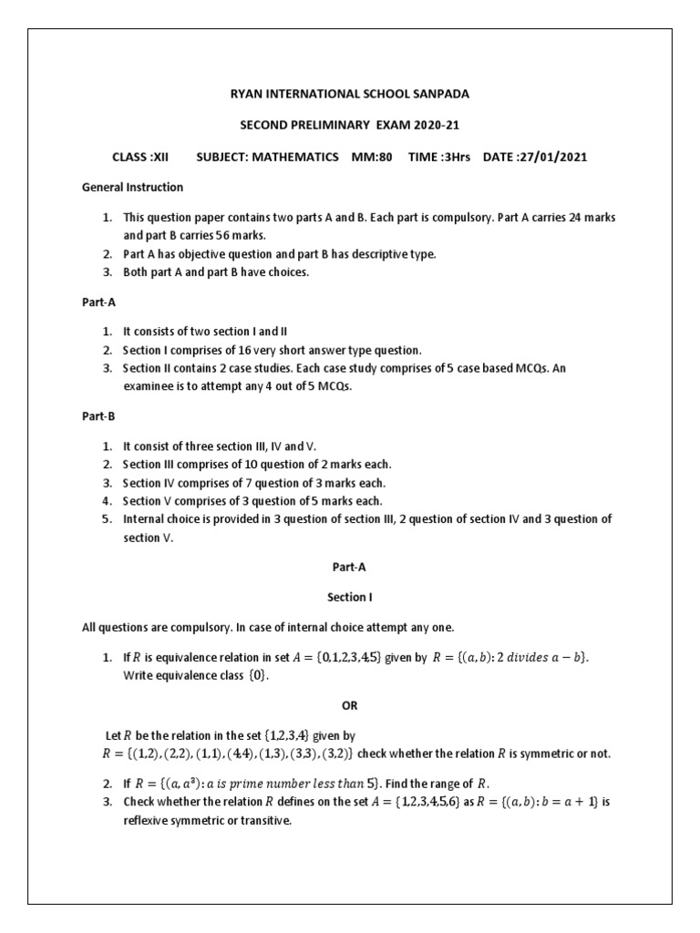 Class Xii Second Preboard Paper | PDF | Equations | Matrix (Mathematics)