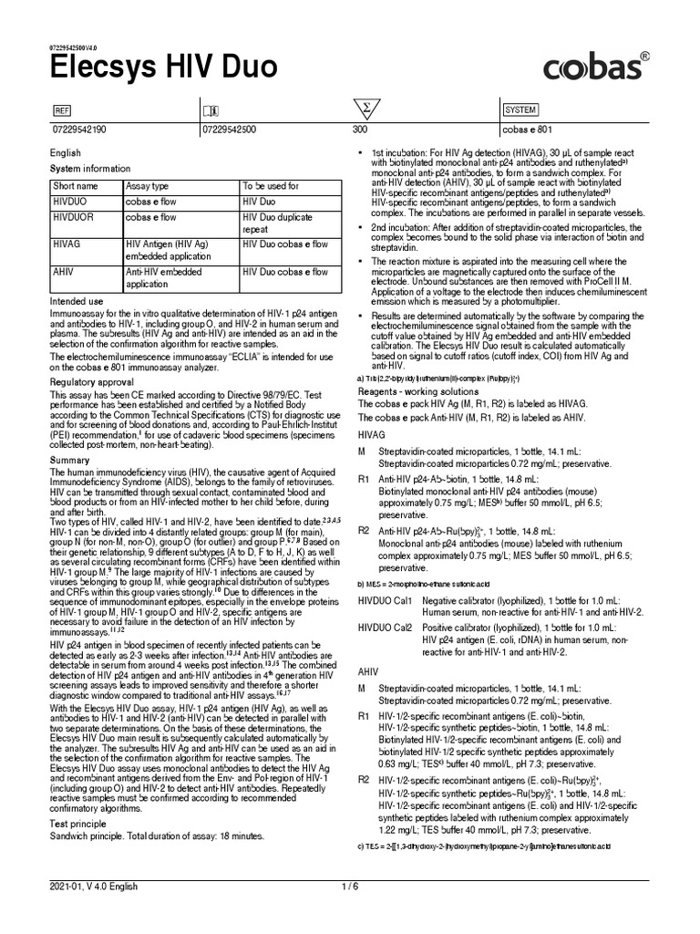 Elecsys HIV Duo: Cobas e 801 English System Information | PDF | Diagnosis Of Hiv/Aids | Hiv/Aids