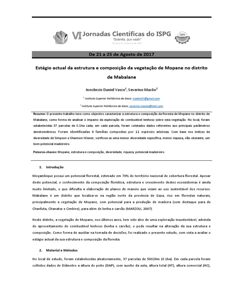 Estágio Actual Da Estrutura e Composição Da Vegetação de Mopane No ...