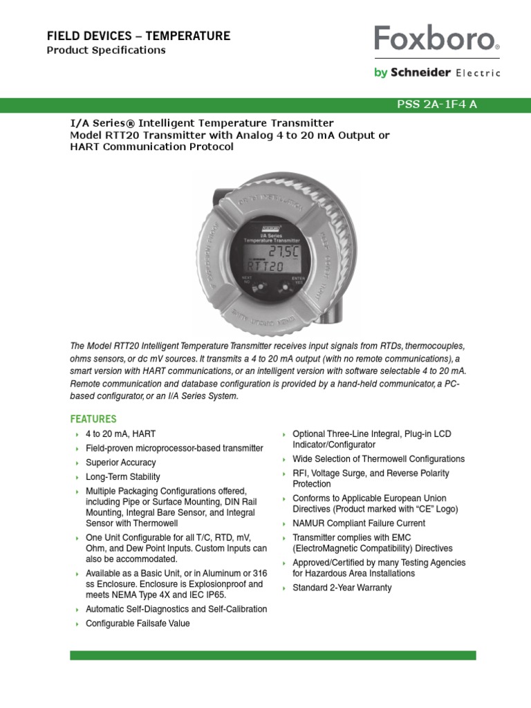 Foxboro RTT20 Temp Transmitter - 2 | PDF | Thermocouple | Electronics