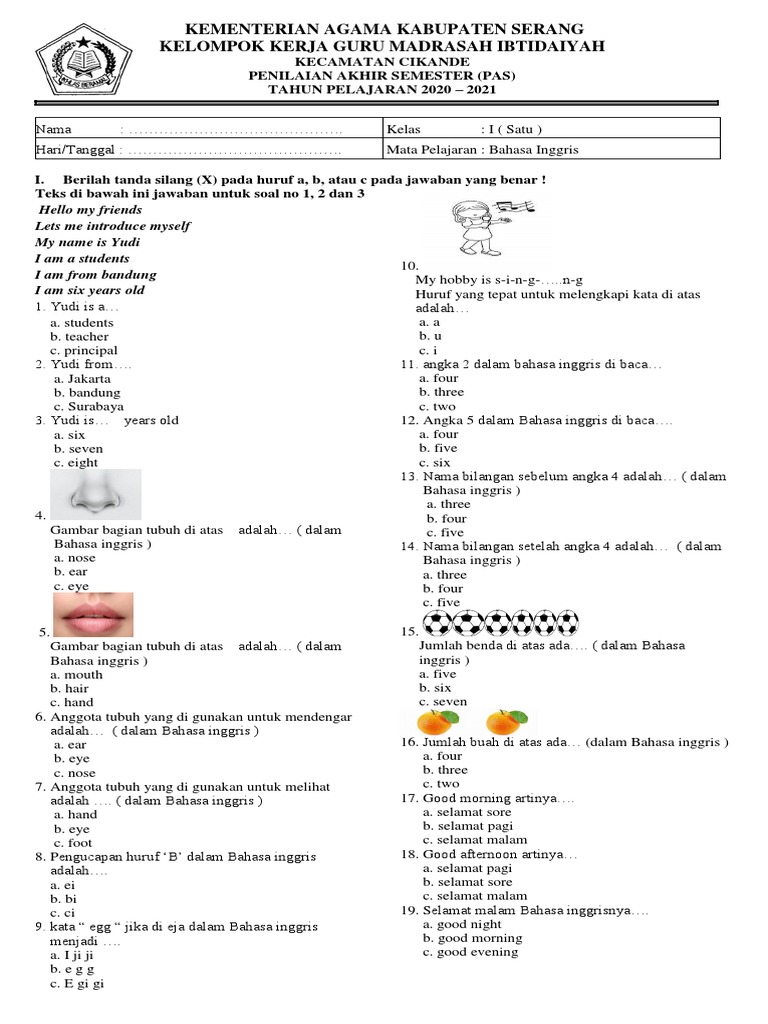 Soal Pas B Inggris Kelas 1 New Pdf