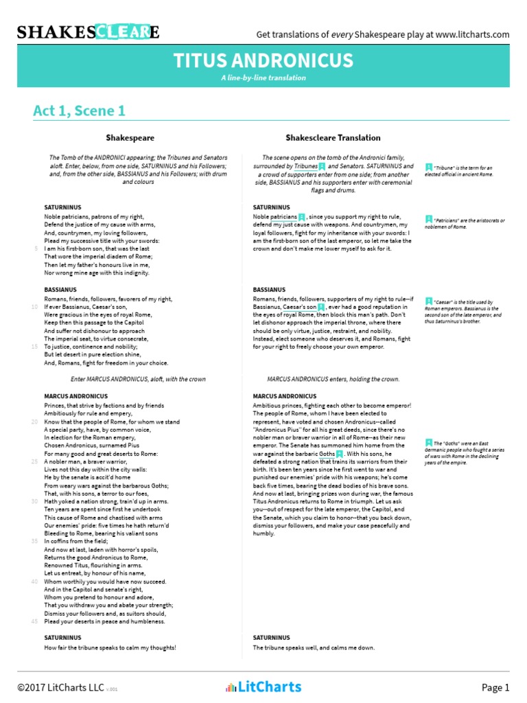 Titus Andronicus LitCharts Shakescleare Translation | PDF