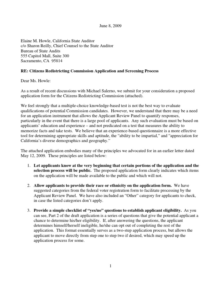 Letter To CA State Auditor (6/8/09) | PDF | Government