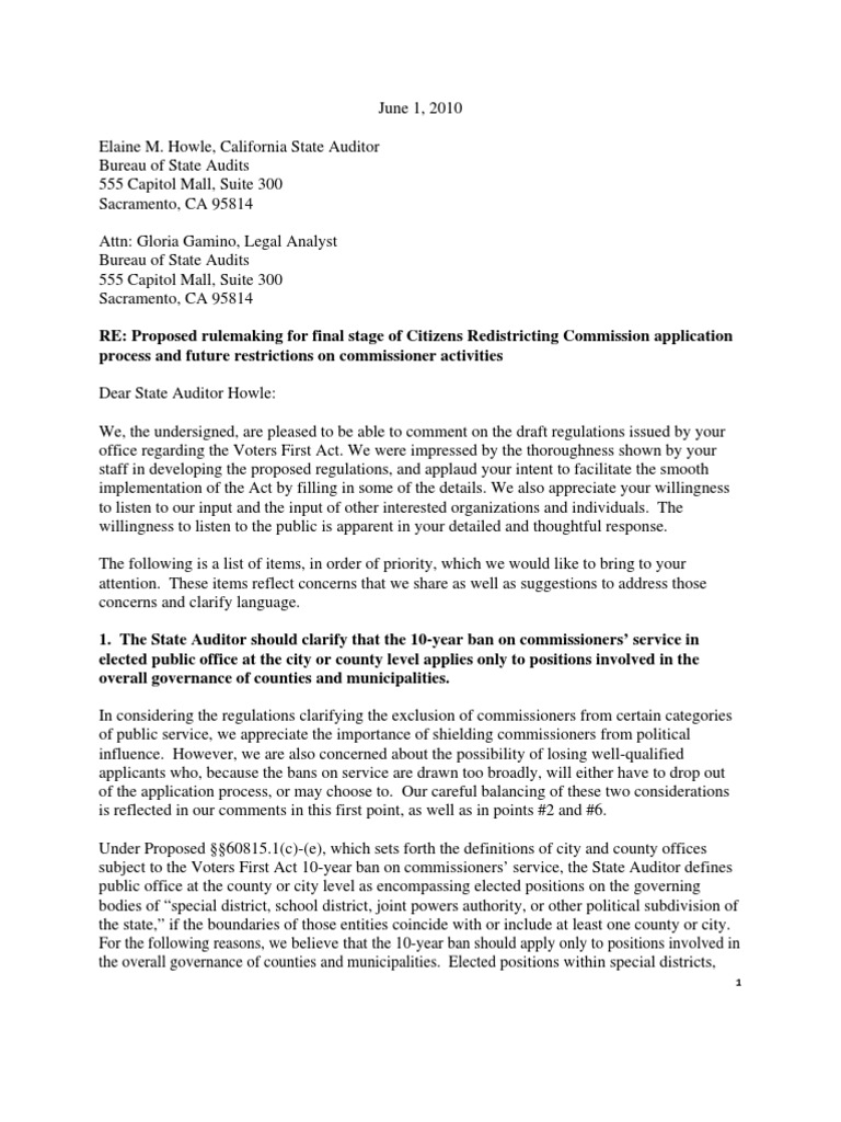 Letter to CA State Auditor [6/1/10] | Supreme Court Of California ...