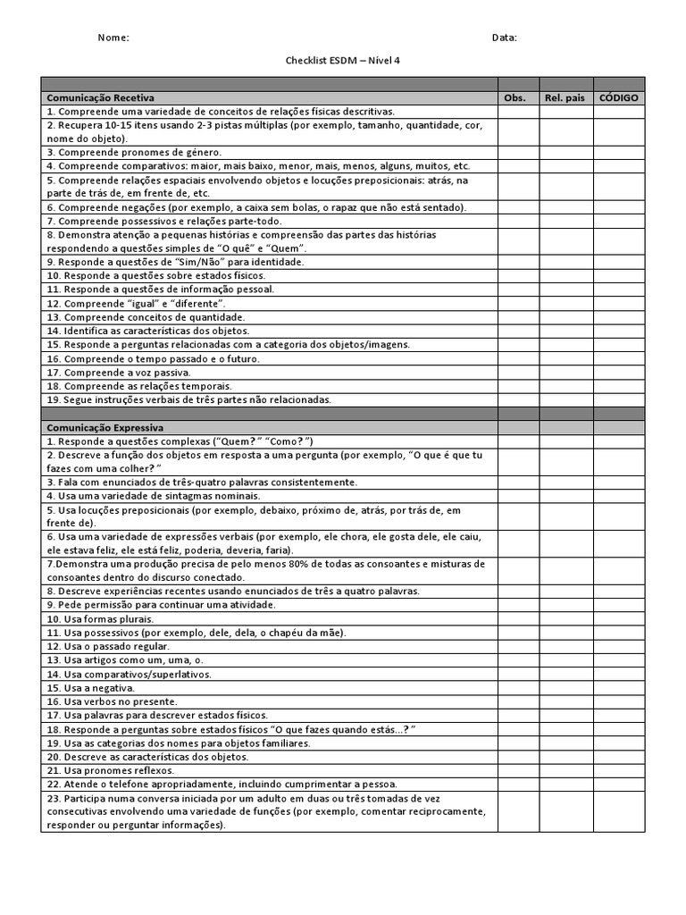 Check-List ESDM NÍVEL 4 | Download grátis PDF | Desenho | Pronome