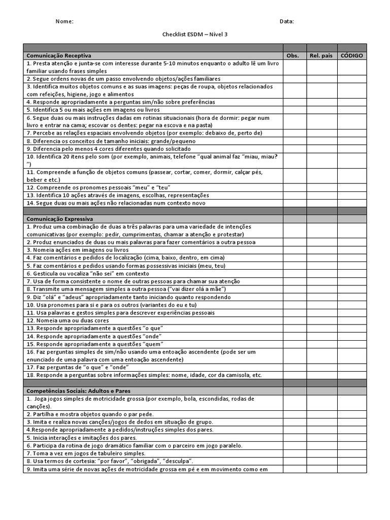 Check-List ESDM NÍVEL 3 | PDF | Artes (geral) | Comunicação