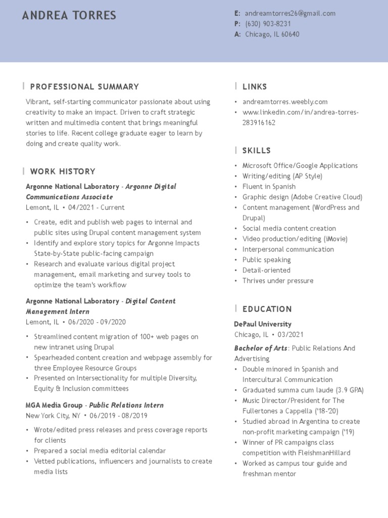 Andrea Torres Resume | PDF | Public Relations | Social Media