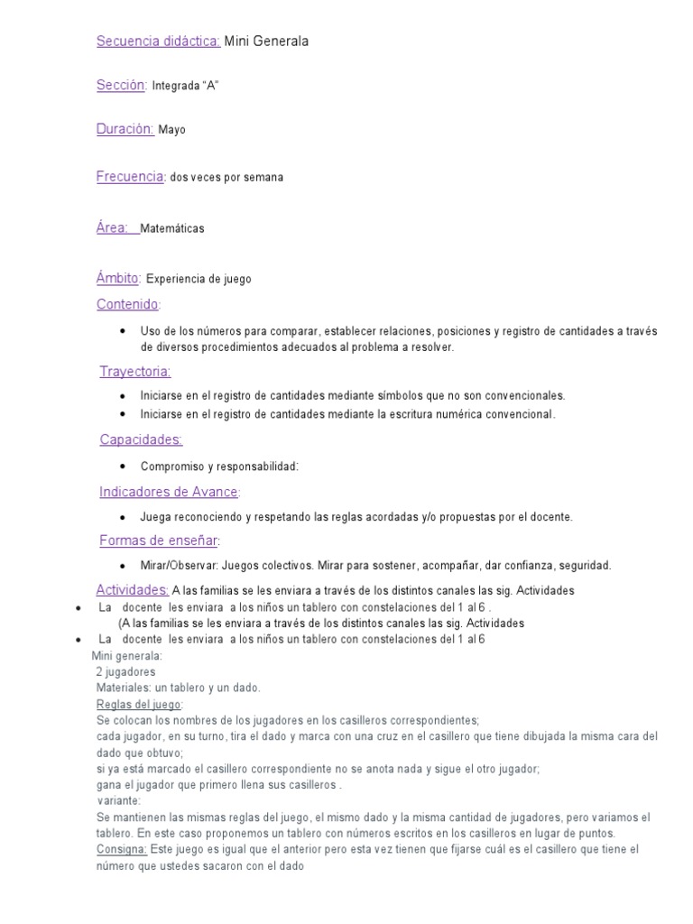Secuencia Didáctica Mini Generala Matematicas | PDF | Science | Ciencia (general)