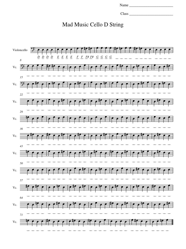 Cello D String ANSWER KEY 2014 | PDF | Cello | Musical Instruments