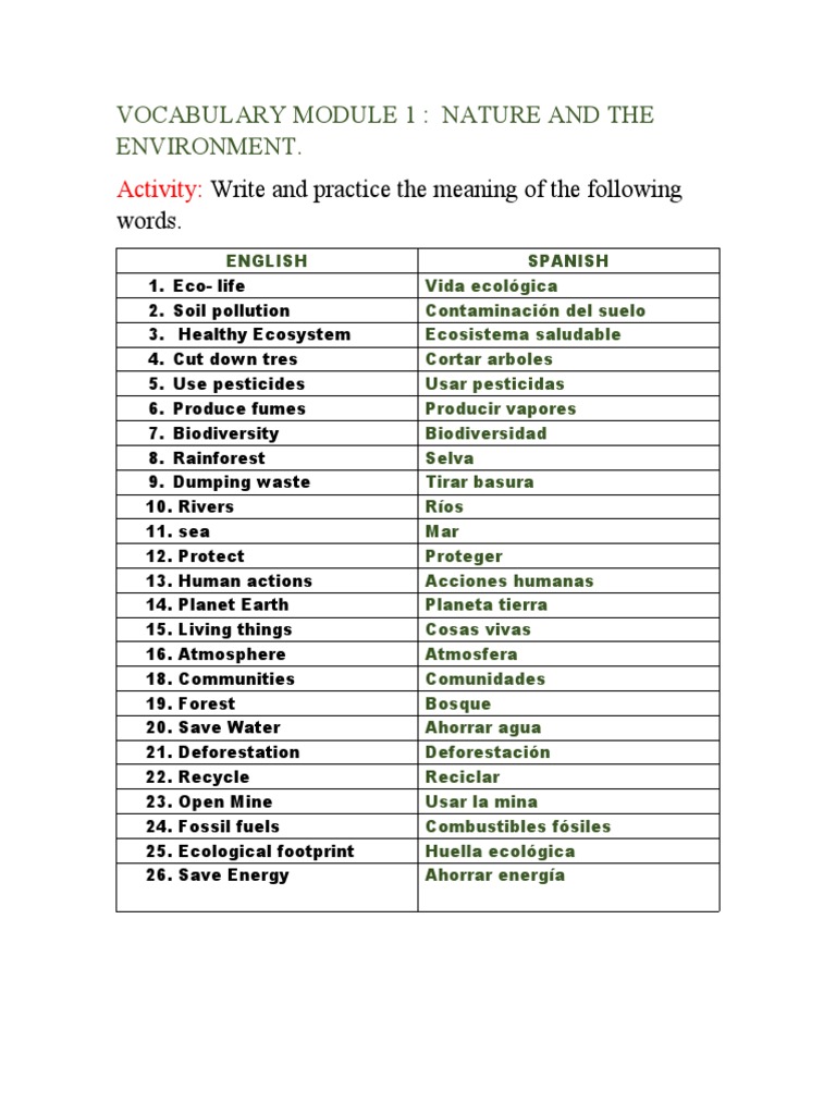 Activity:: Write and Practice The Meaning of The Following Words | PDF ...