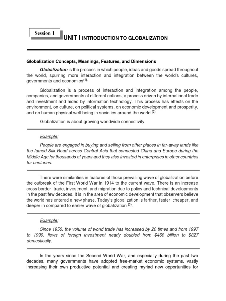 Unit I: Globalization Concepts, Meanings, Features, and Dimensions | PDF | Globalization ...