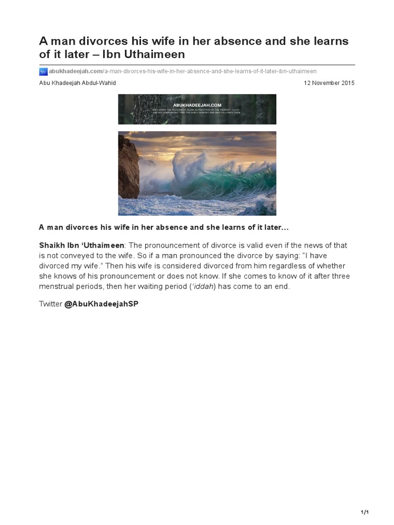 Divorce in Absence: Ibn Uthaimeen's View | PDF