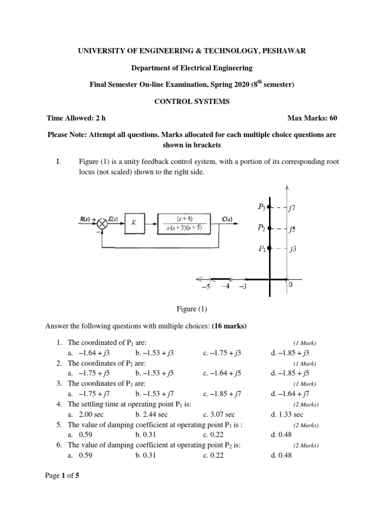 Control System SP 2020 Final Exam | PDF | Control Theory | Signal ...