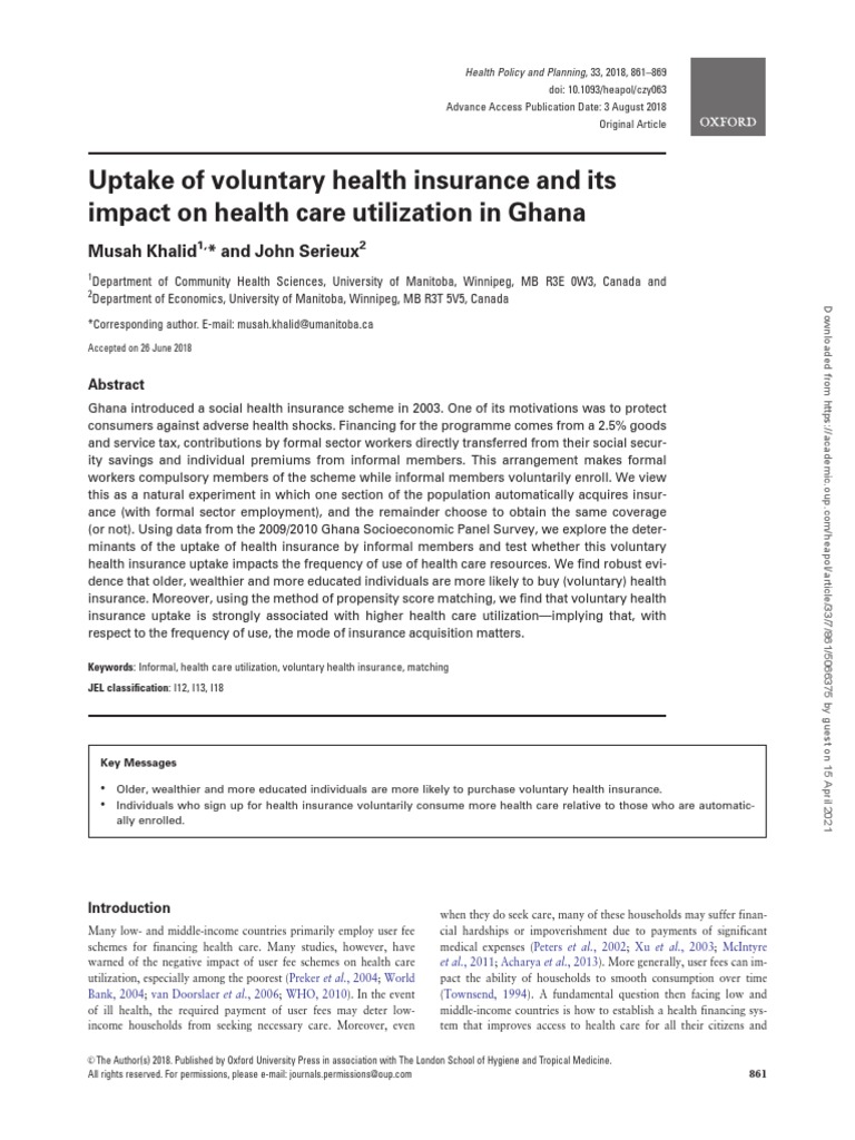 Uptake of Voluntary Health Insurance and Its Impact On Health Care ...