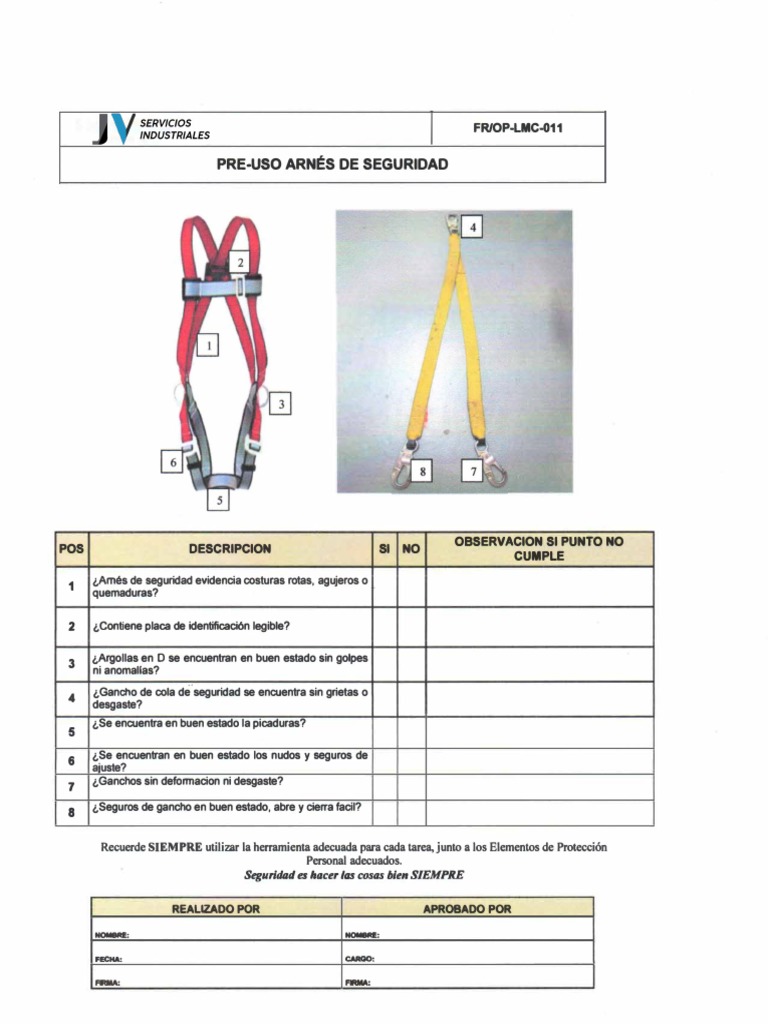 Check List Arnes Seguridad | PDF