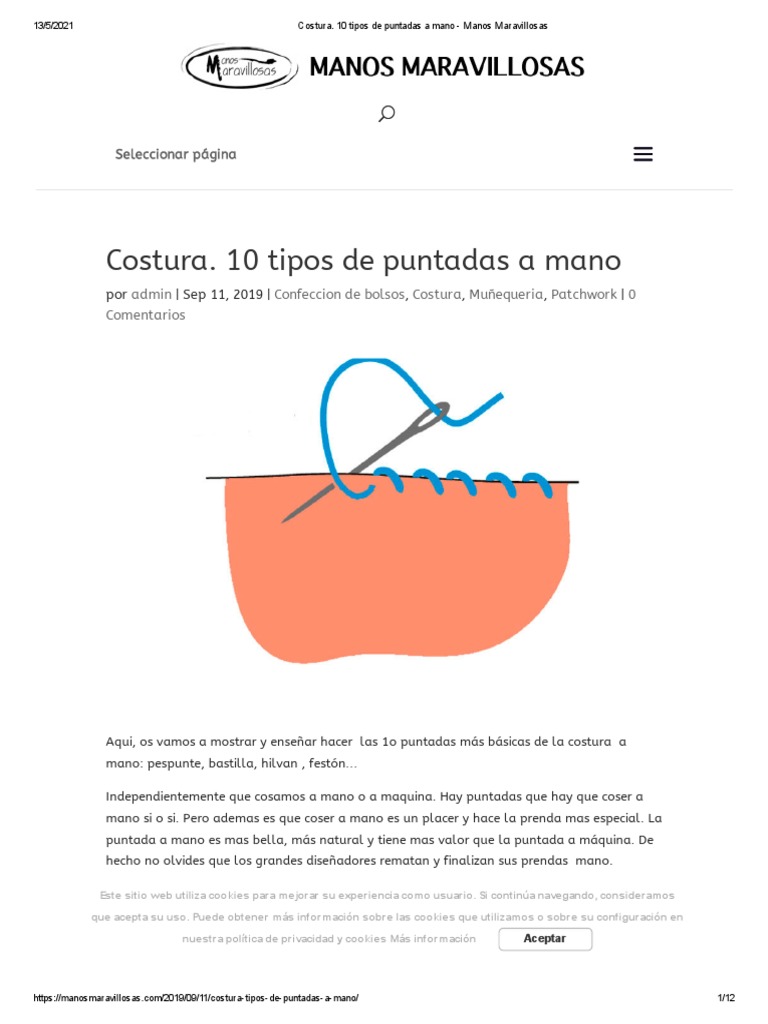 Costura. 10 Tipos de Puntadas A Mano - Manos Maravillosas | PDF | Cookie HTTP | Privacidad en ...