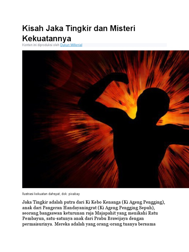 Kisah Jaka Tingkir | PDF | Fiksi Misteri, Thriller, & Kejahatan | Dewasa Muda