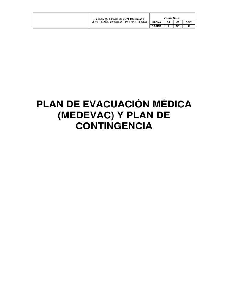 Medevac y Plan de Contingencia | PDF | Lesión | Hospital