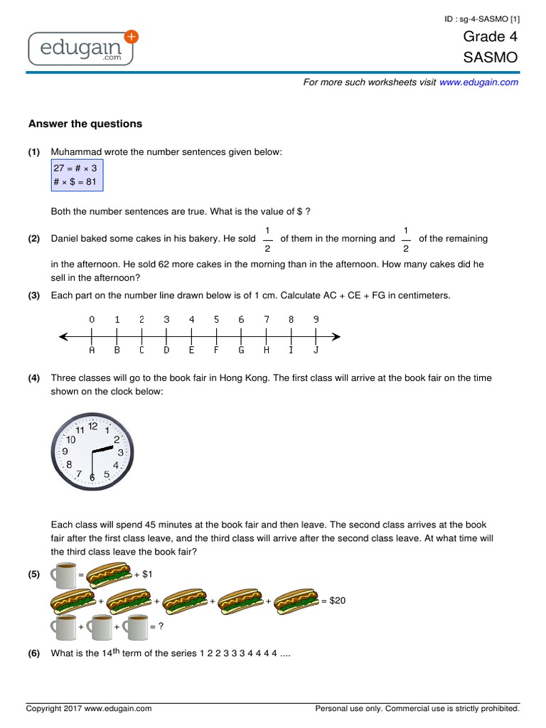 Grade 4 Sasmo: Answer The Questions | PDF | Rectangle | Teaching ...