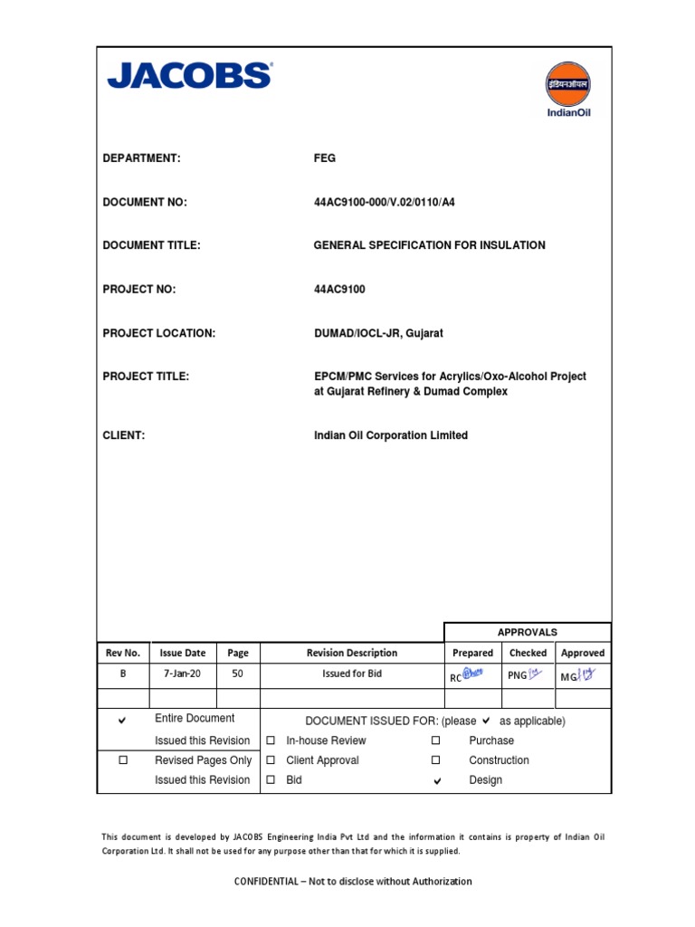 44AC9100-000-V.02-0110-A4 - Rev B - GENERAL SPECIFICATION FOR INSULATION | PDF | Pipe (Fluid ...