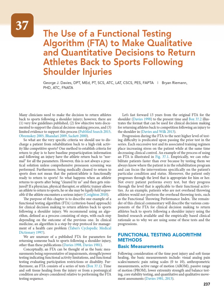 37 The Use of A Functional Testing Algorithm FTA 2018 Clinical Orthopae ...
