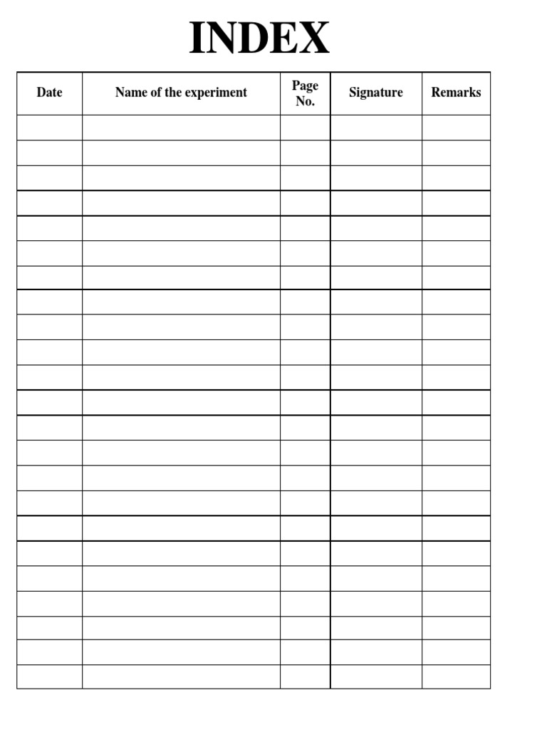 Index: Date Name of The Experiment No. Signature Remarks | PDF