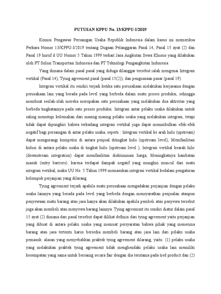 Analisis Putusan Kppu | PDF Analisis Putusan Kppu | PDF