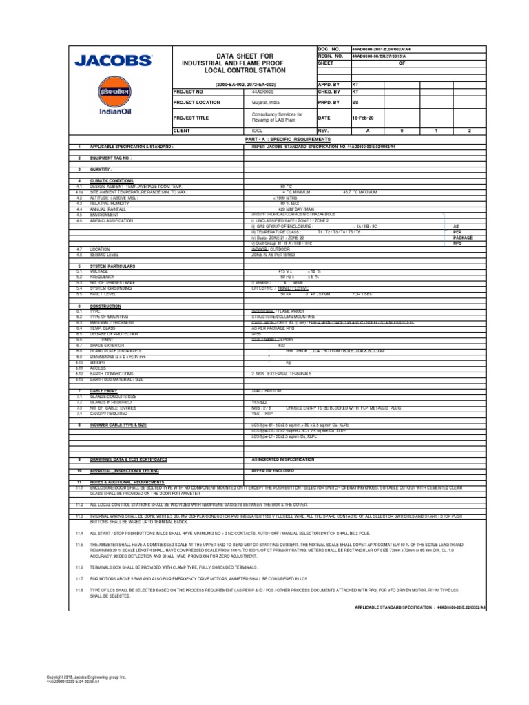 Data Sheet For Indutstrial and Flame Proof Local Control Station | PDF ...