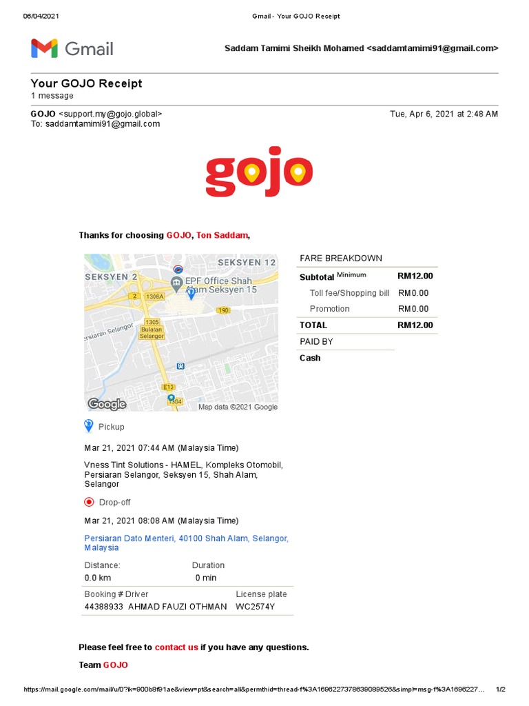 Gmail - Your GOJO Receipt | PDF