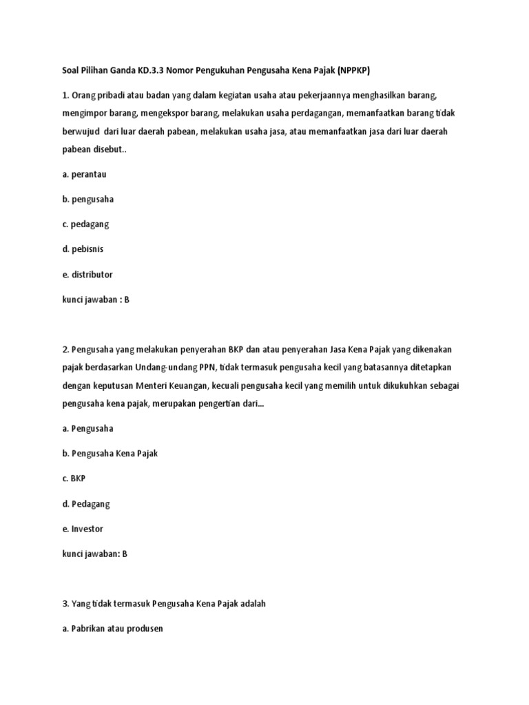 Pengertian Nomor Pengukuhan Pengusaha Kena Pajak (NPPKP) | PDF