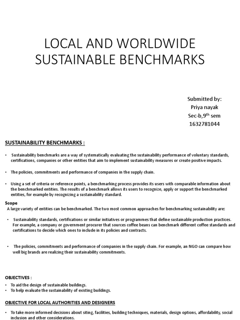 Local and Worldwide Sustainable Benchmarks | PDF | Life Cycle ...