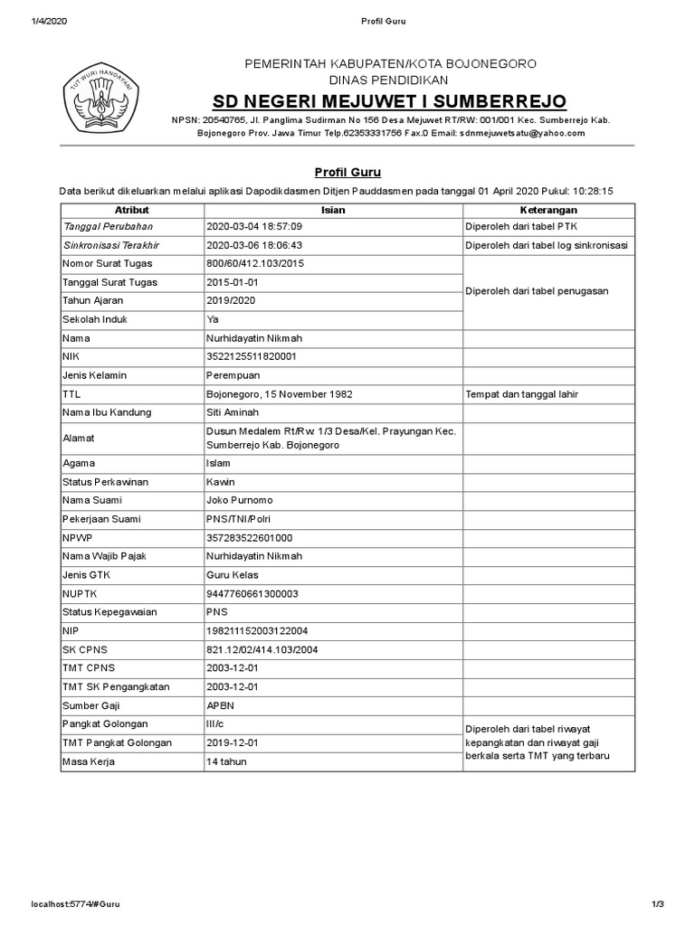Profil Guru Dapodik Nur H | PDF