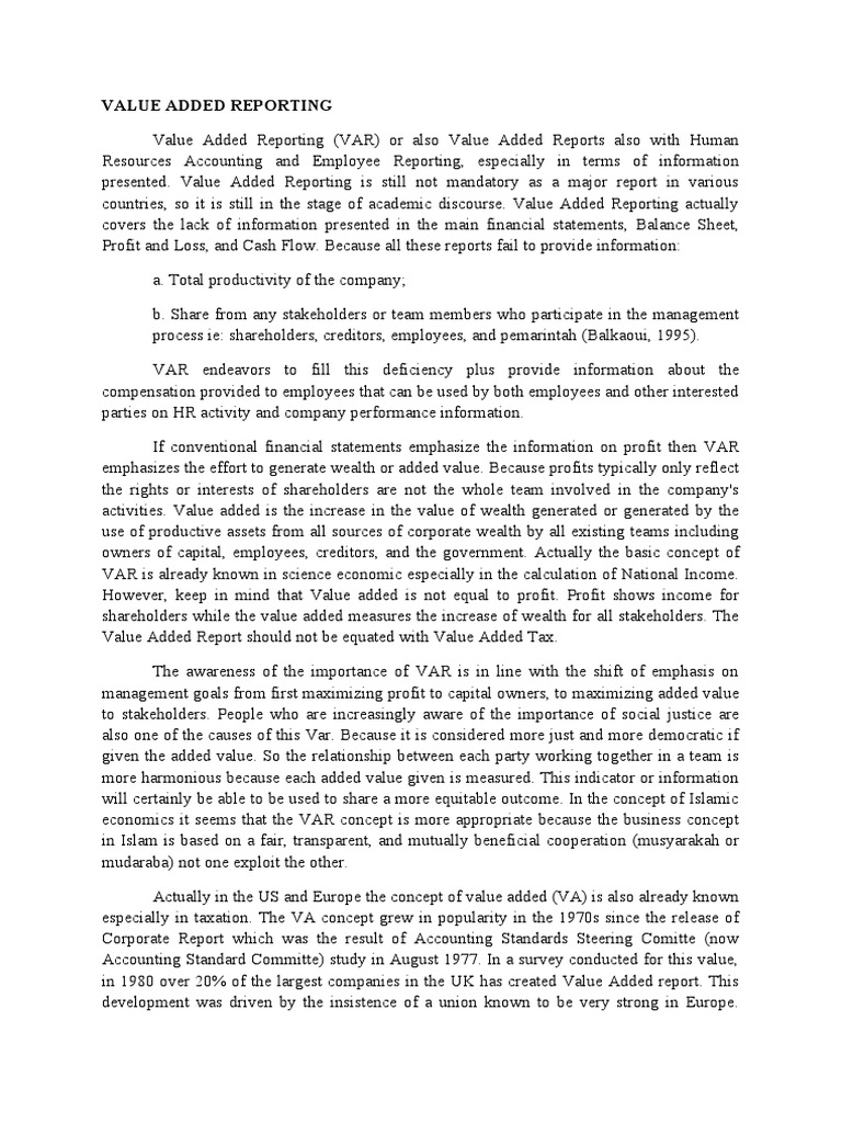 Value Added Reporting | PDF | Wealth | Value Added