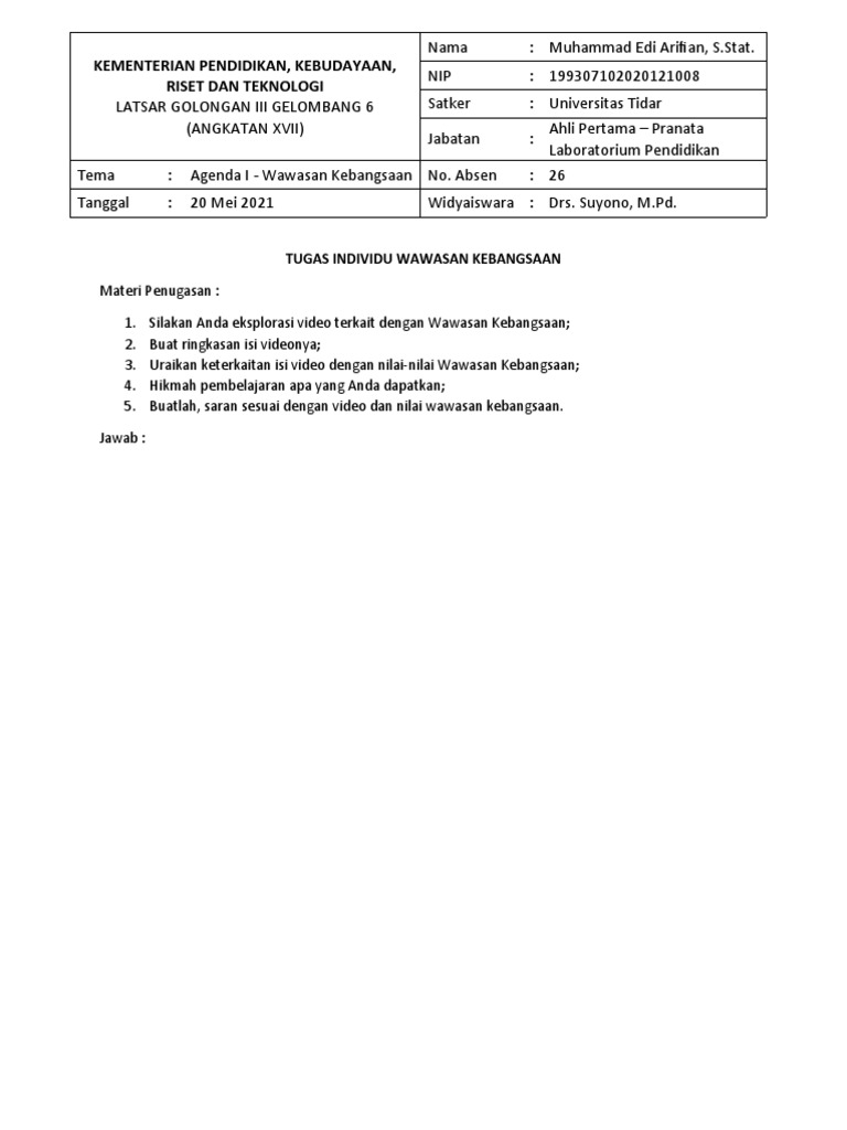 Tugas Wawasan Kebangsaan | PDF