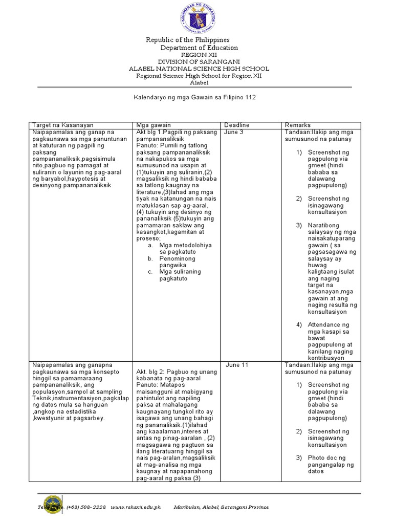 Kalendaryo NG Mga Gawain Sa Pananaliksik | PDF