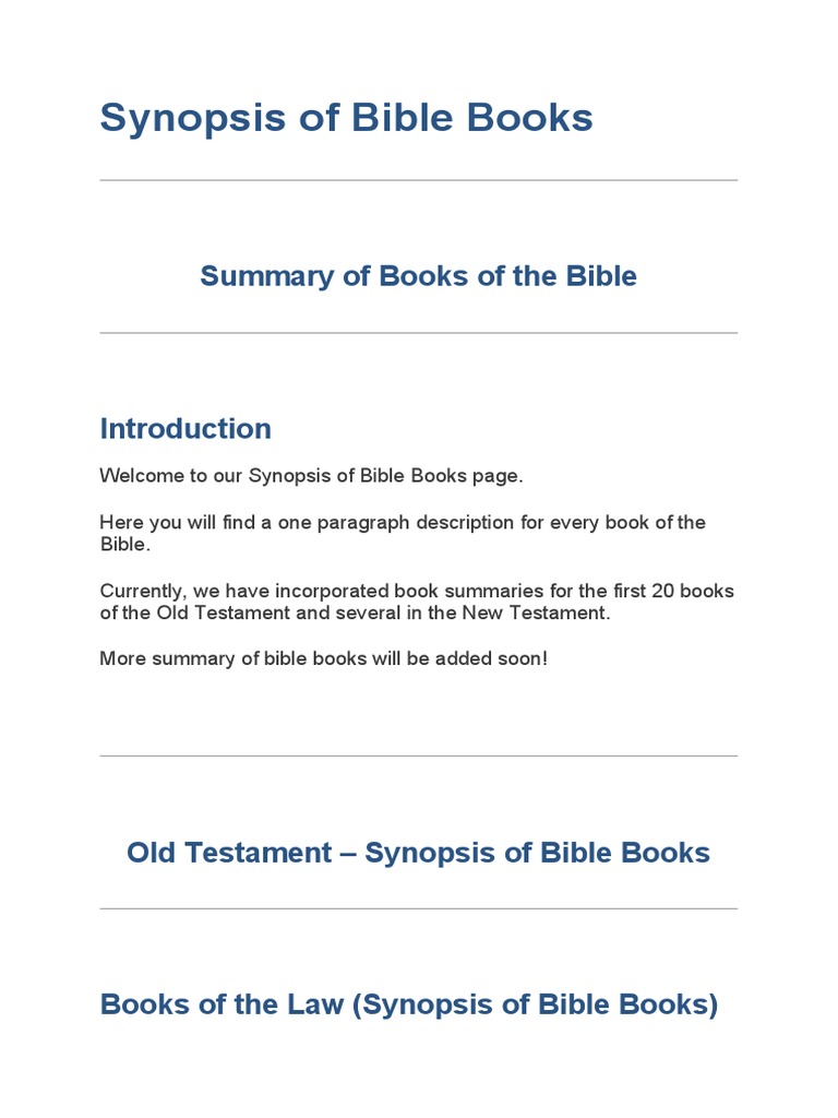 Synopsis of Bible Books | PDF