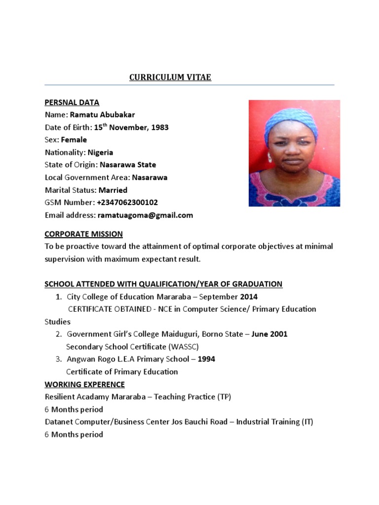 Dup (01) RAMATU ABUBAKAR CURRICULUM VITAEs | PDF