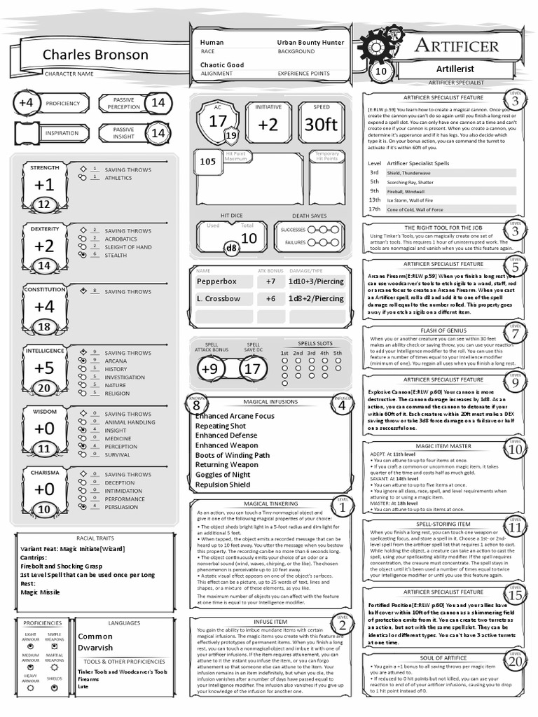 Bronson Character Sheet | PDF | Weaponry | Nature