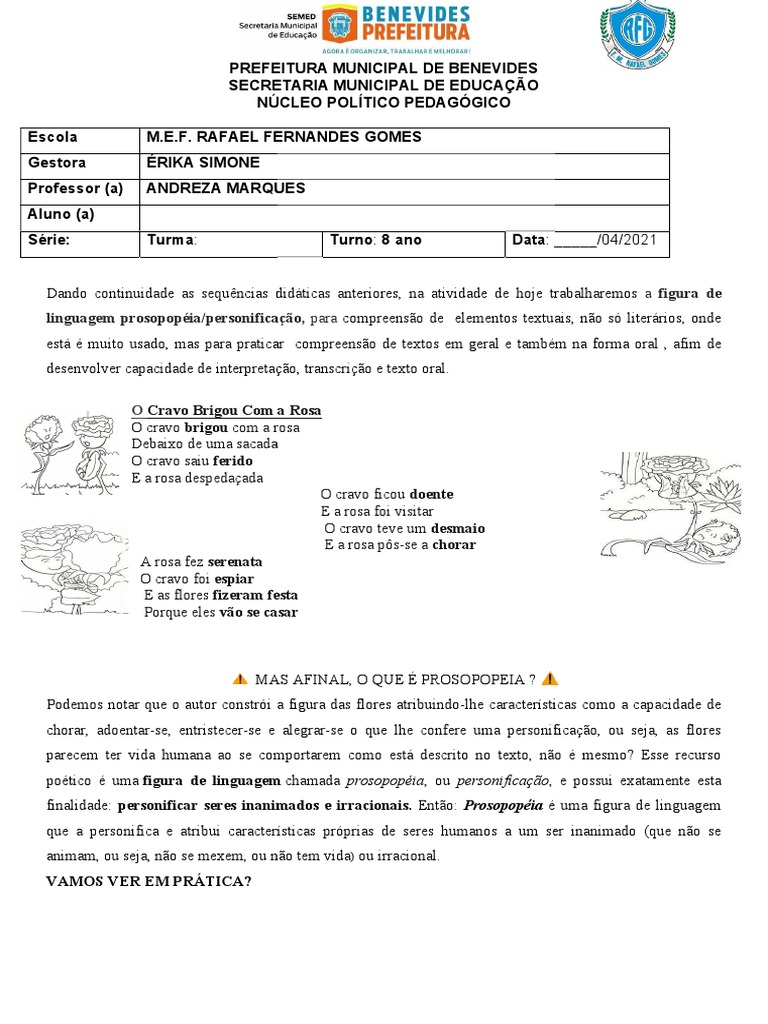 Linguagem Prosopopéia/personificação Prosopopéia/personificação, para A ...