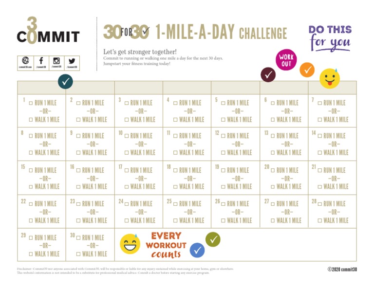1 Mile A Day - 30 For 30 Day | PDF | Physical Fitness | Physical Exercise