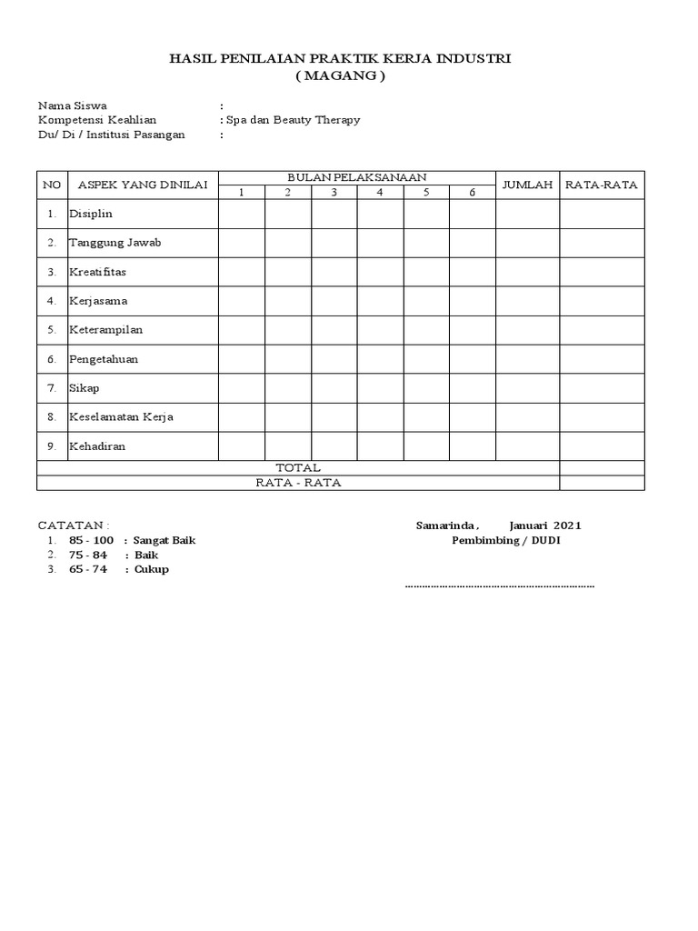 Format Penilaian Prakerin | PDF