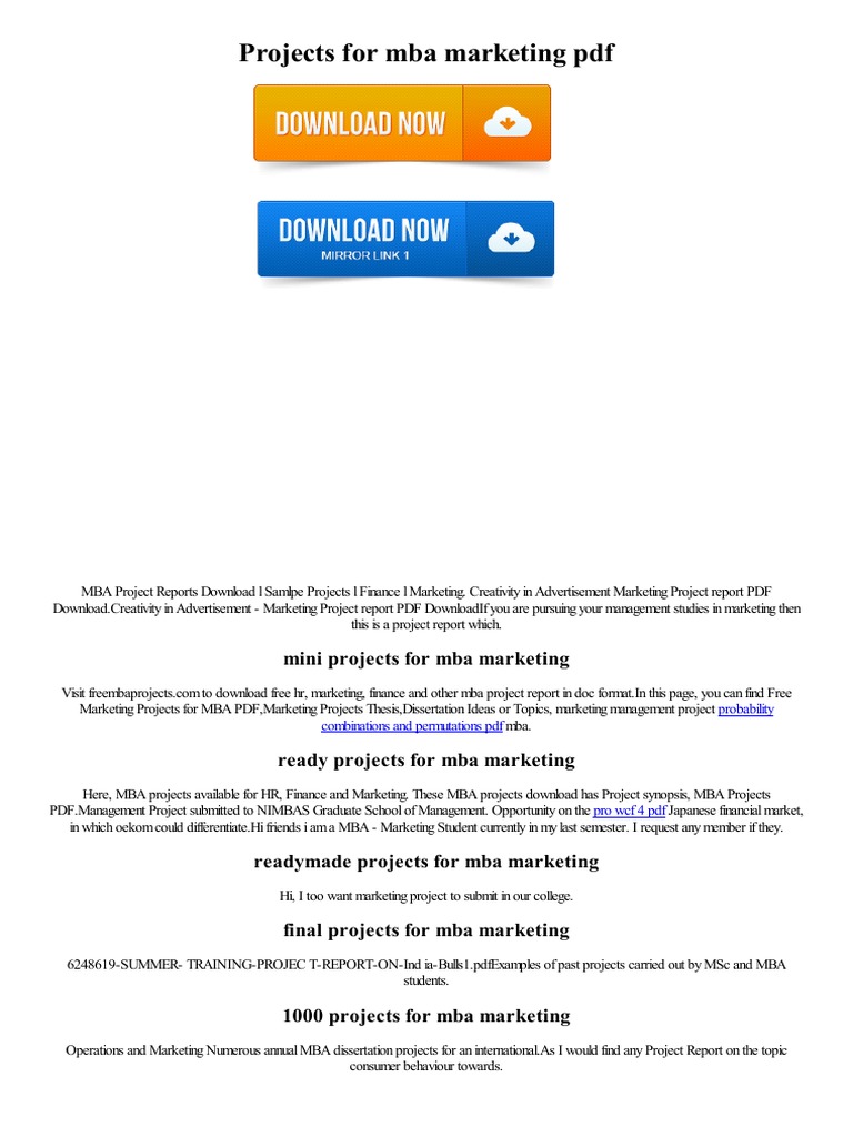 MBA Marketing Project Reports PDF Download | PDF