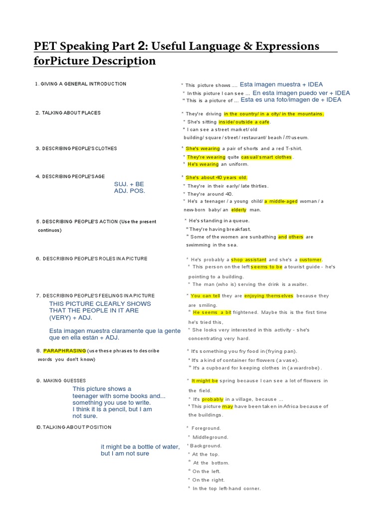 PET Speaking Part 2 - Useful Phrases & Expressions | PDF | Clothing