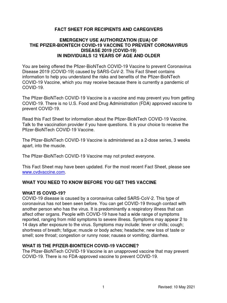 Pfizer Vaccine Fact Sheet | PDF