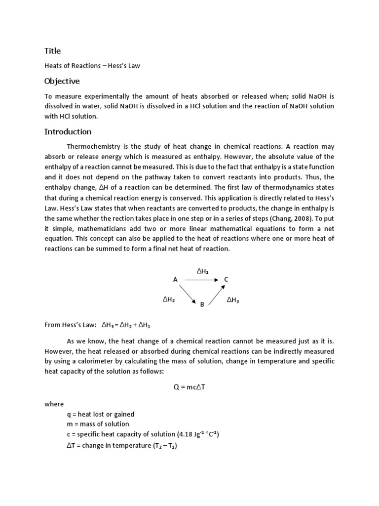 Measuring Enthalpy Changes Through Calorimetry Experiments: A Study of ...
