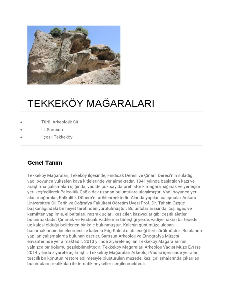 Tekkeköy Mağaralari | PDF