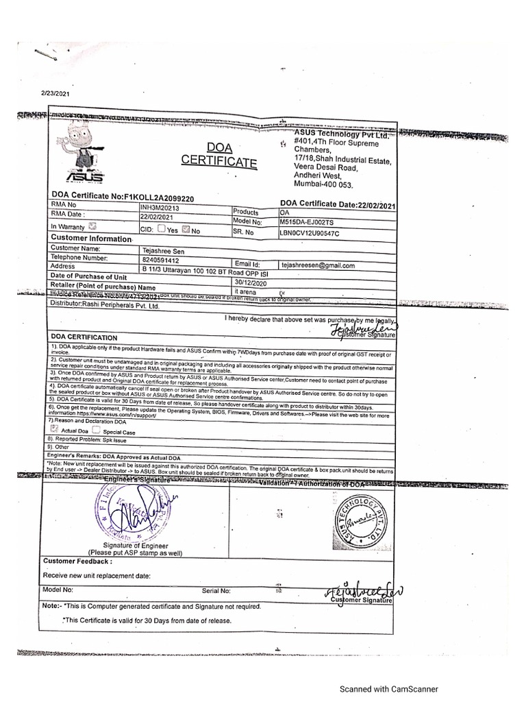 Doa Certificate | PDF