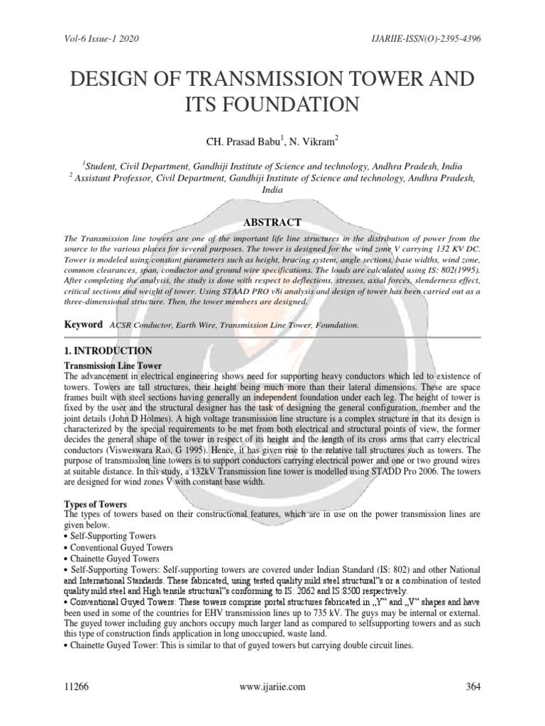 Design of Transmission Tower and Its Foundation: CH. Prasad Babu, N ...